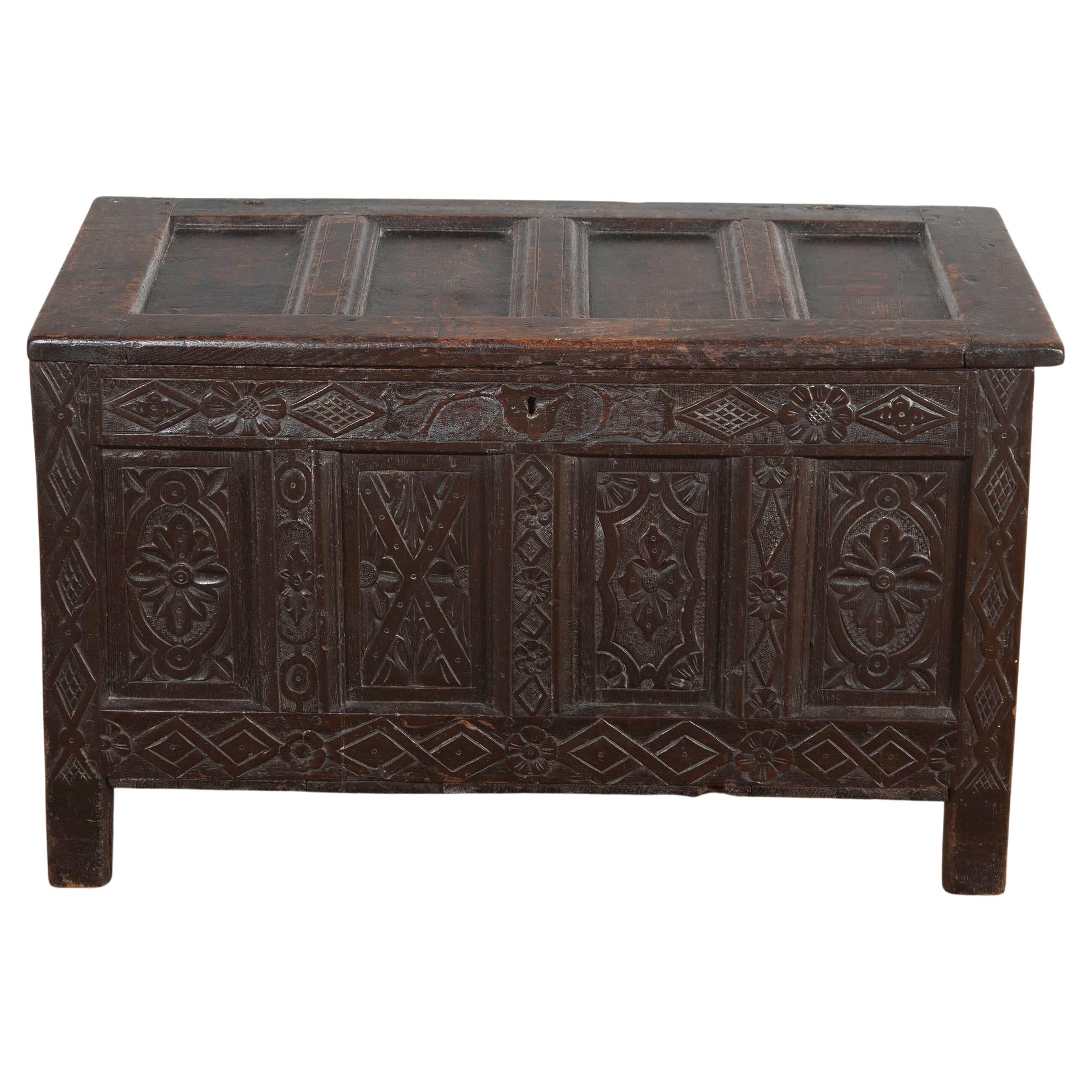 Antique Scottish 17th Century Carved Oak Coffer, Trunk or Blanket Box ...