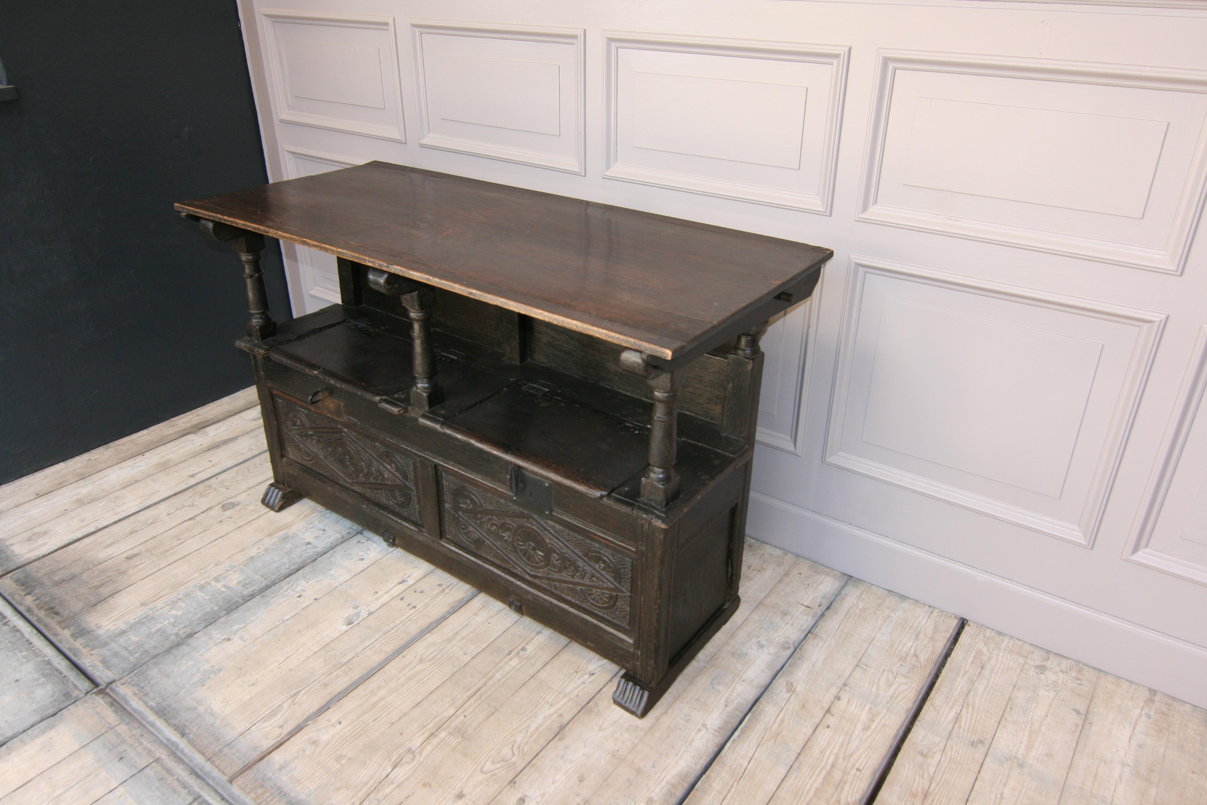 17th Century Oak Combination Monk's Bench at 1stDibs | monk seat