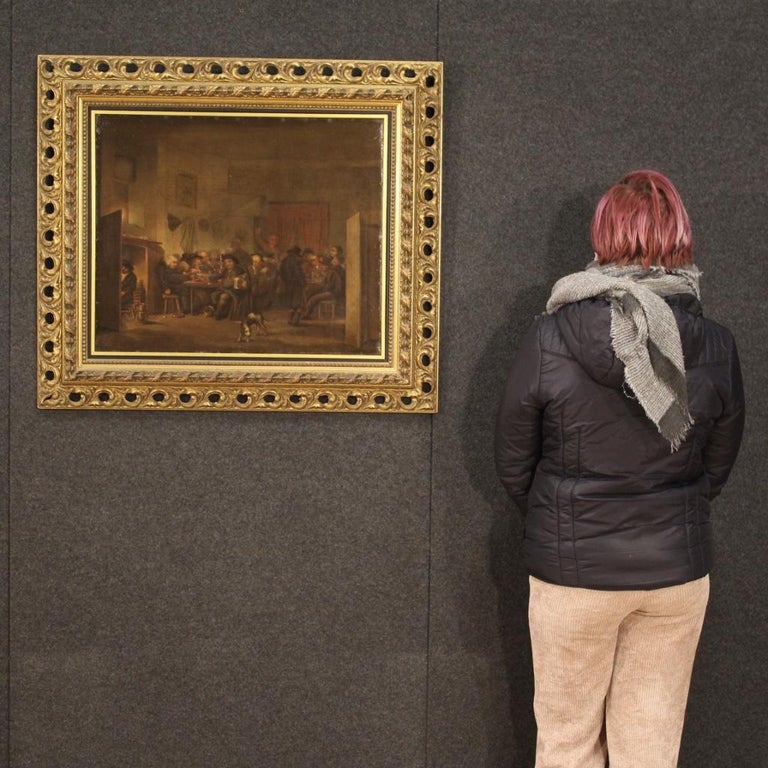 17th Century Oil on Canvas Antique Flemish Interior Scene Painting ...