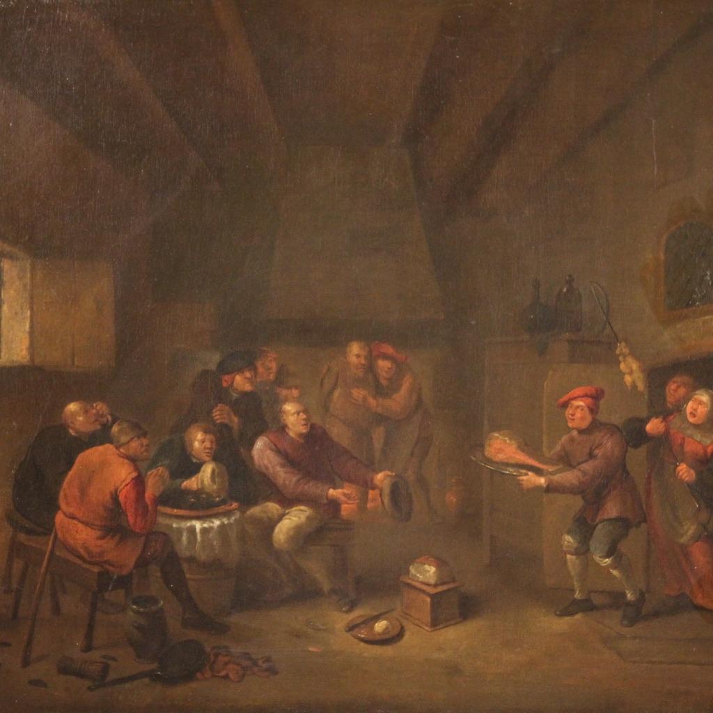 17th Century Oil on Canvas Antique Flemish Interior Scene Painting ...