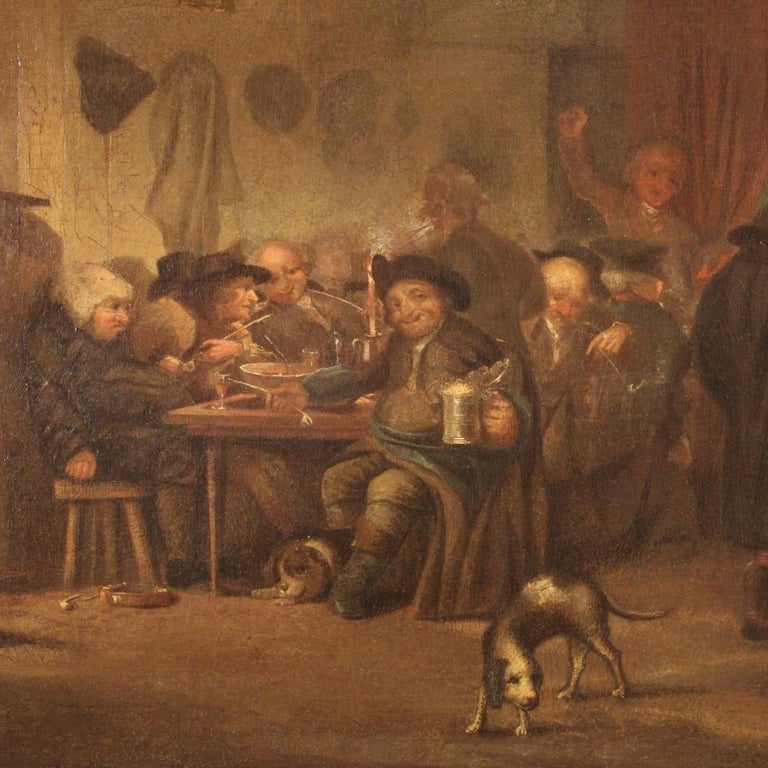 17th Century Oil on Canvas Antique Flemish Interior Scene Painting ...