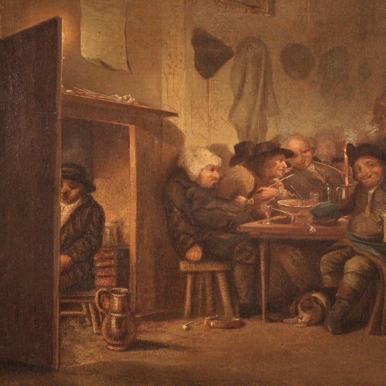 17th Century Oil on Canvas Antique Flemish Interior Scene Painting ...