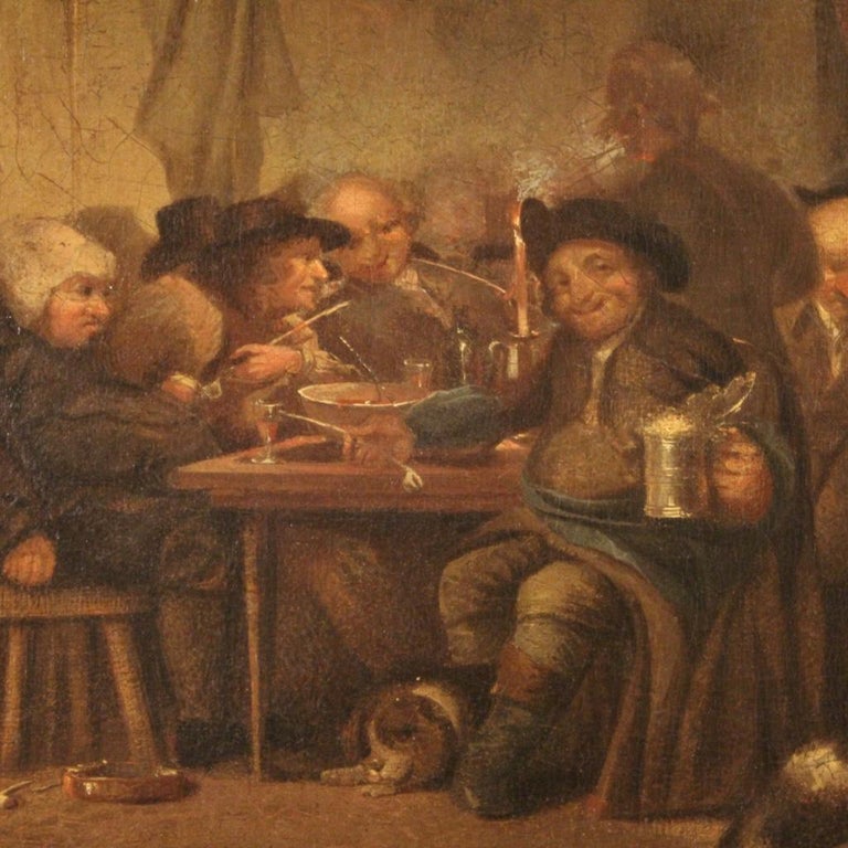 17th Century Oil on Canvas Antique Flemish Interior Scene Painting ...