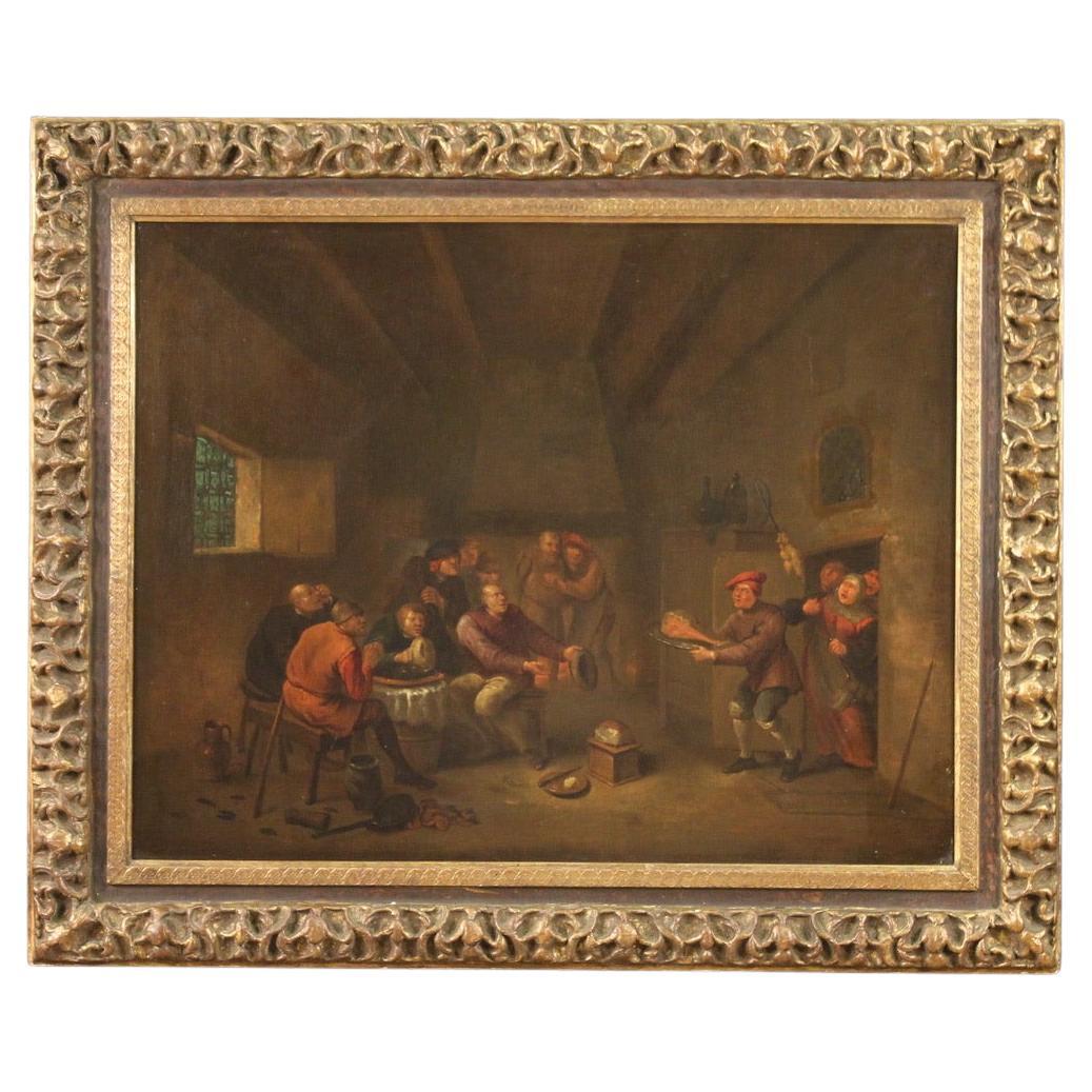 17th Century Oil on Canvas Antique Flemish Interior Scene Painting ...