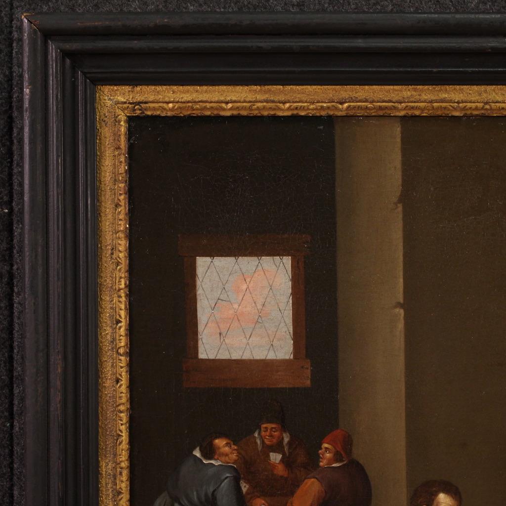 17th Century Oil on Canvas Antique Flemish Painting Interior Scene ...