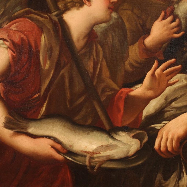 Antikes italienisches religiöses Gemälde des 17. Jahrhunderts, Öl auf Leinwand, Tobiolo, 1680 im ...