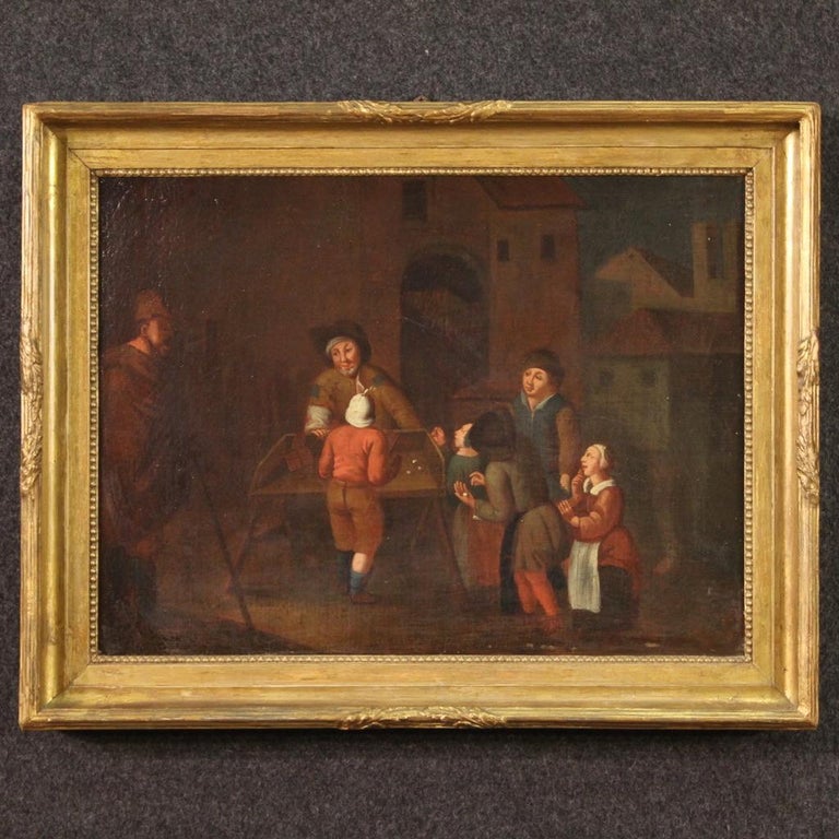 17th Century Oil on Canvas Flemish Antique Painting Genre Scene, 1650 ...
