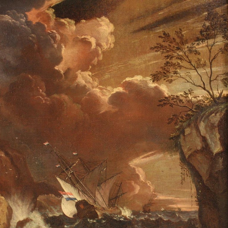 17th Century Oil on Canvas Flemish Antique Seascape Painting, 1650 For ...