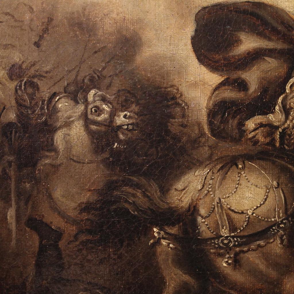 17th Century Oil on Canvas French Antique Grisaille Battle Painting ...