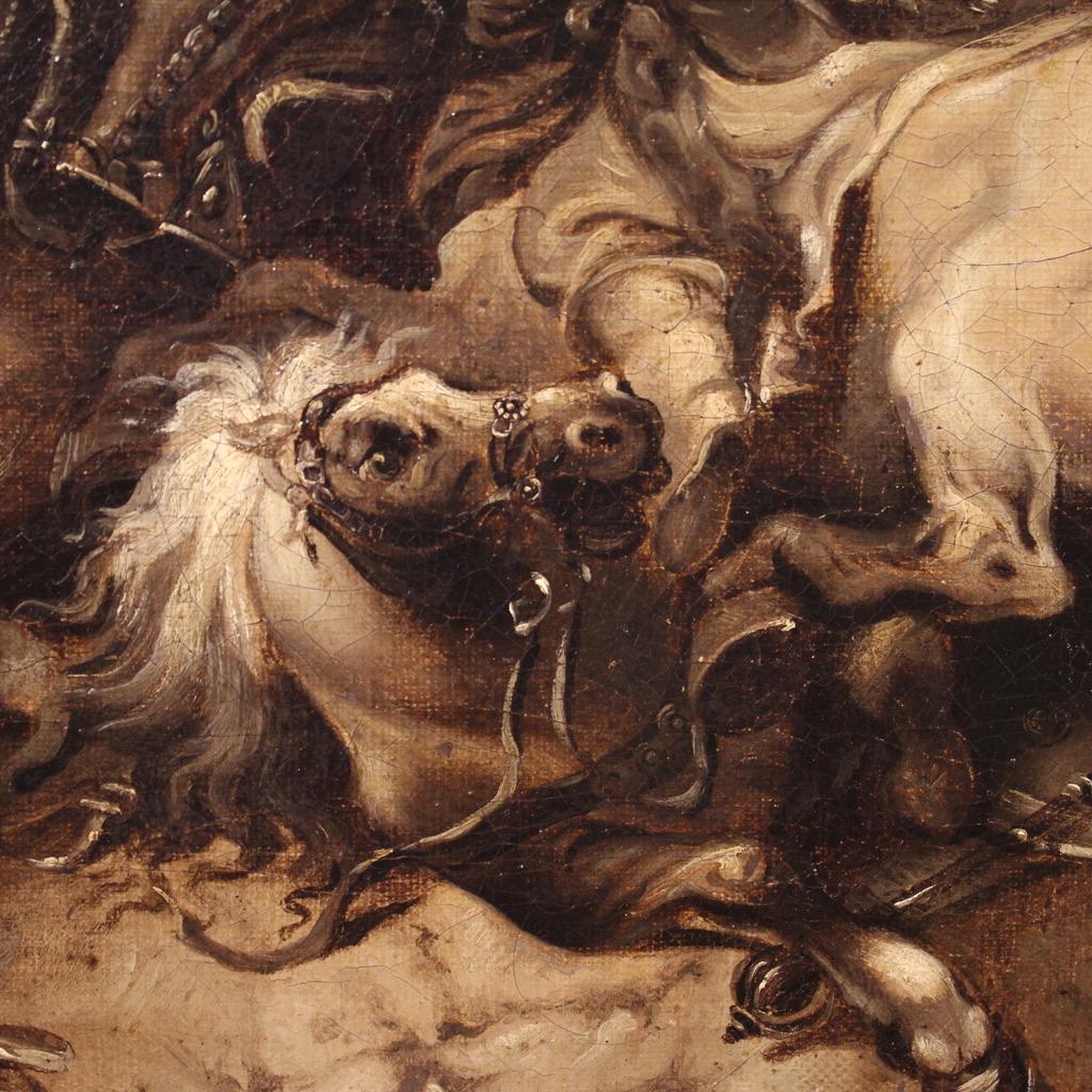 17th Century Oil on Canvas French Antique Grisaille Battle Painting ...