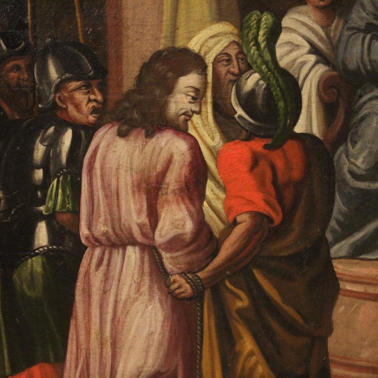 17th Century Oil on Canvas German Antique Painting Jesus in front of ...