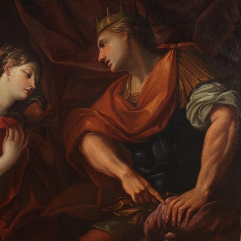 17th Century Oil on Canvas Italian Antique Biblical Painting David and ...