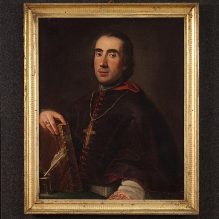17th Century Oil on Canvas Italian Antique Prelate Portrait Painting ...