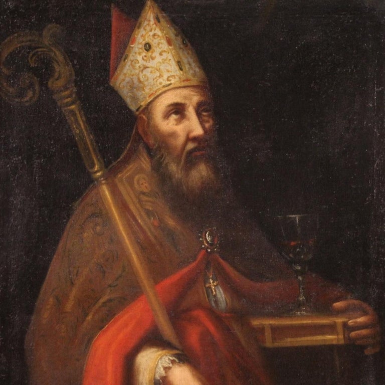 17th Century Oil on Canvas Italian Antique Religious Painting Bishop ...