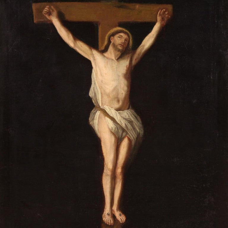 17th Century Oil on Canvas Italian Antique Religious Painting Crucified Christ at 1stDibs
