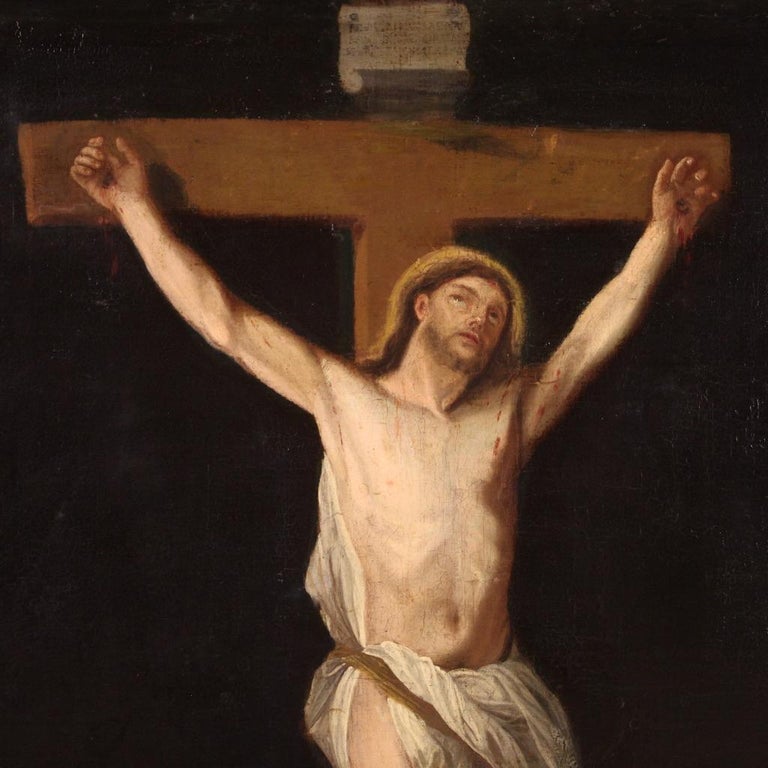 17th Century Oil on Canvas Italian Antique Religious Painting Crucified Christ at 1stDibs