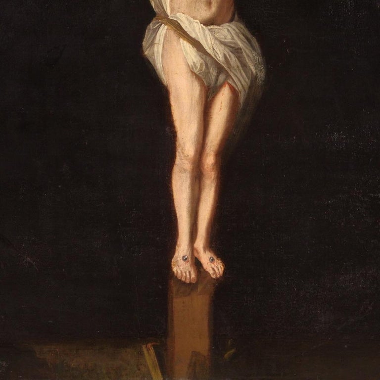 17th Century Oil on Canvas Italian Antique Religious Painting Crucified Christ at 1stDibs