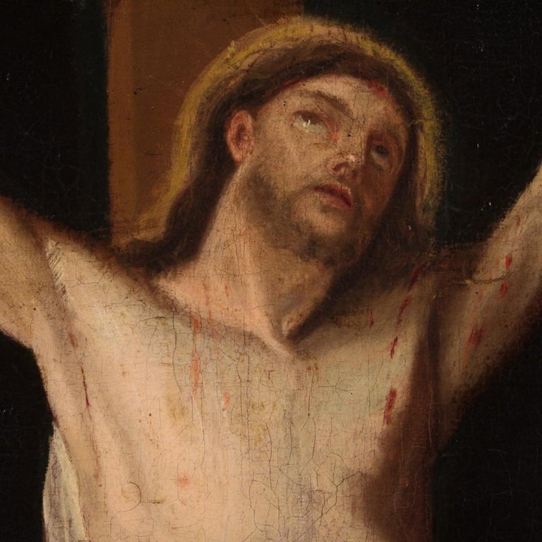 17th Century Oil on Canvas Italian Antique Religious Painting Crucified Christ at 1stDibs