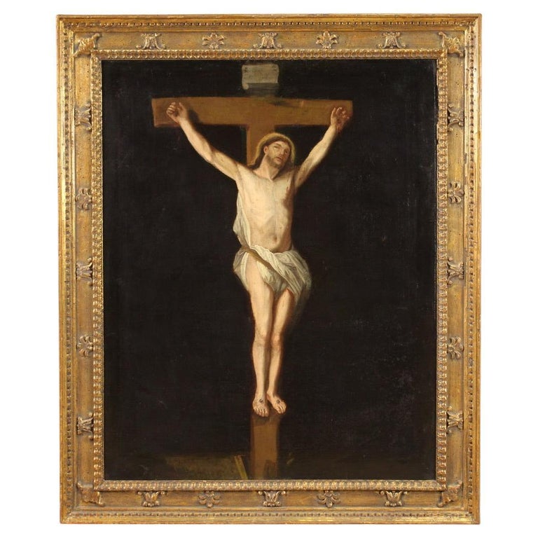 17th Century Oil on Canvas Italian Antique Religious Painting Crucified Christ at 1stDibs