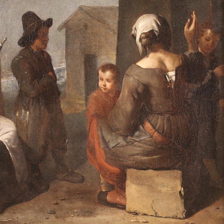 17th Century Oil on Canvas Italian Bamboccianti School Painting Genre ...