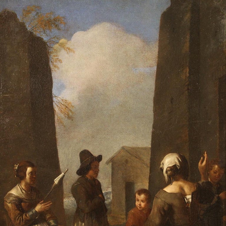 17th Century Oil on Canvas Italian Bamboccianti School Painting Genre ...