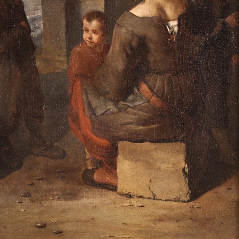 17th Century Oil on Canvas Italian Bamboccianti School Painting Genre ...