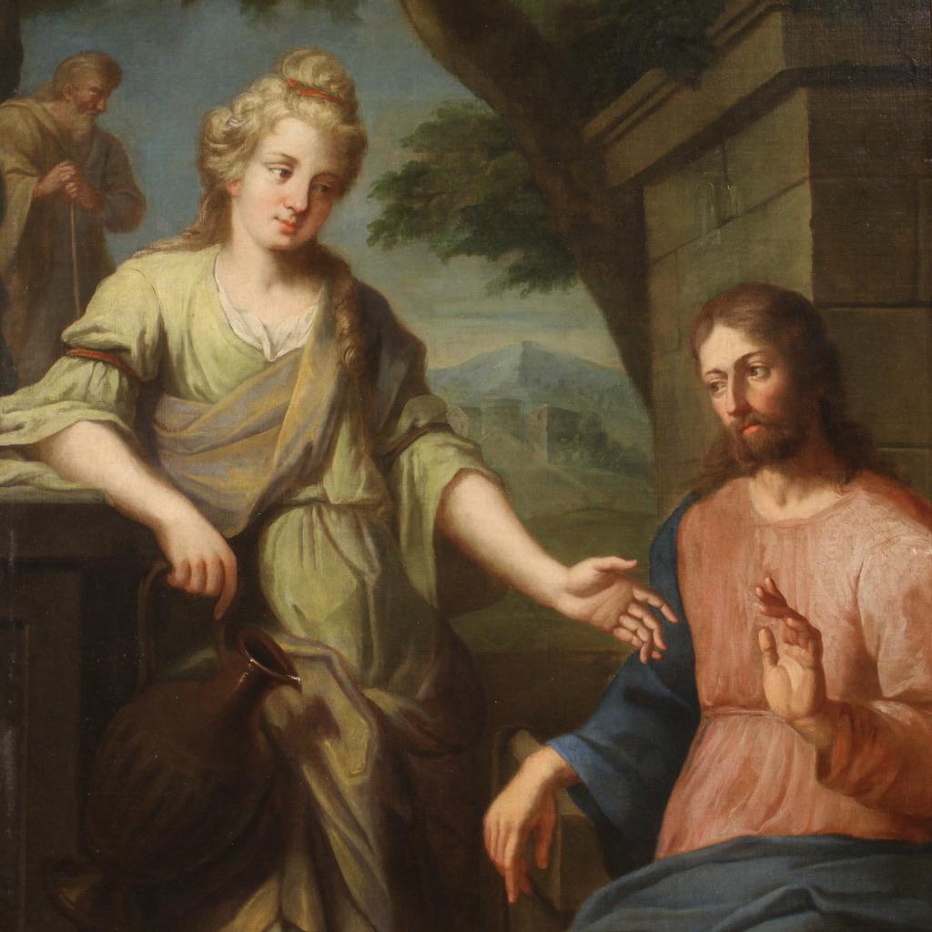 17th Century Oil on Canvas Italian Painting Christ and the Samaritan Woman, 1640 For Sale at 1stDibs