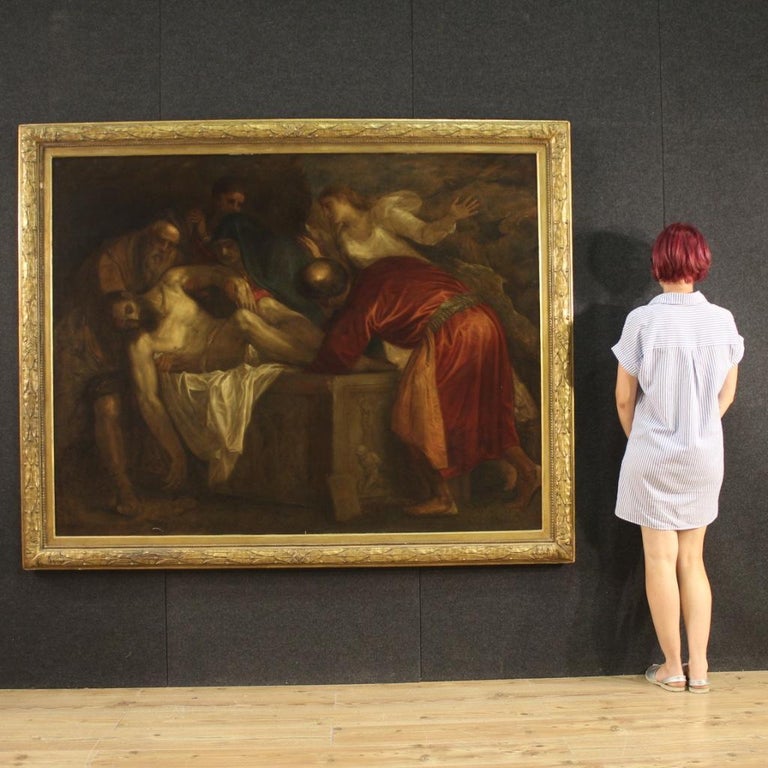 19th Century Oil on Canvas Italian Painting Deposition in the Sepulcher ...
