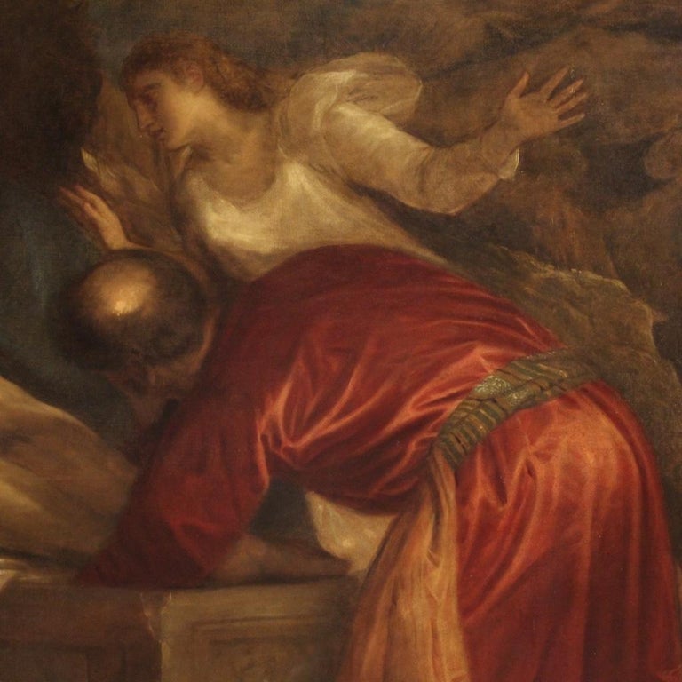 19th Century Oil on Canvas Italian Painting Deposition in the Sepulcher ...