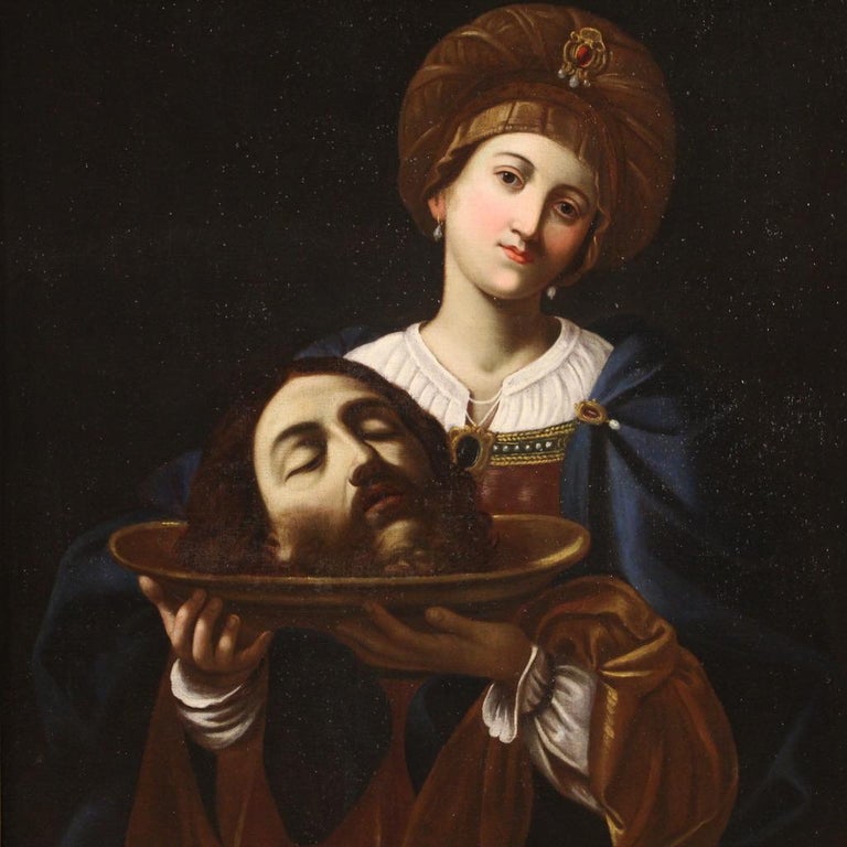 17th Century Oil on Canvas Italian Painting Salome with the Head of the ...