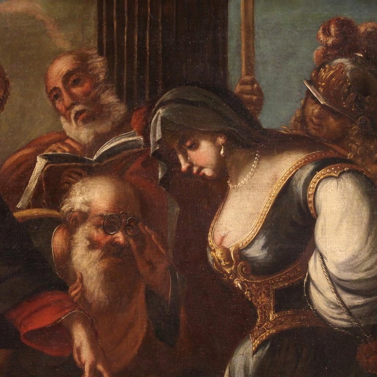 Italienisches religiöses Gemälde Jesus und die Tänzerin, Öl auf Leinwand, 17. Jahrhundert im ...