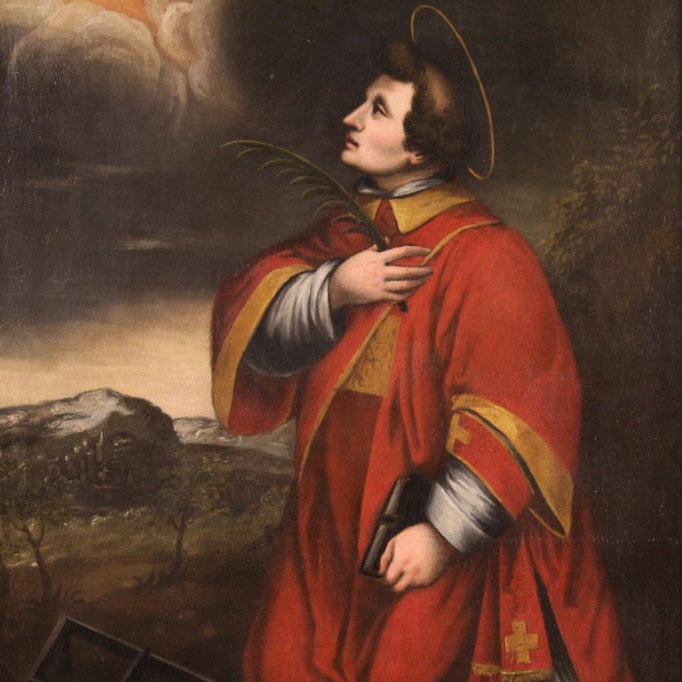 17th Century Oil on Canvas Italian Religious Painting Saint Lawrence ...