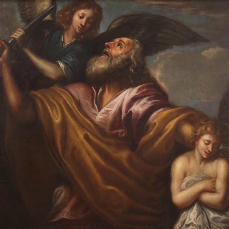 17th Century Oil on Canvas Italian Religious Painting the Sacrifice of ...