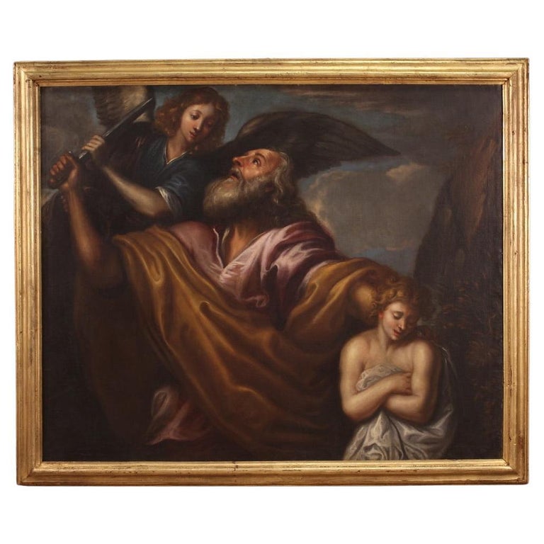 17th Century Oil on Canvas Italian Religious Painting the Sacrifice of ...
