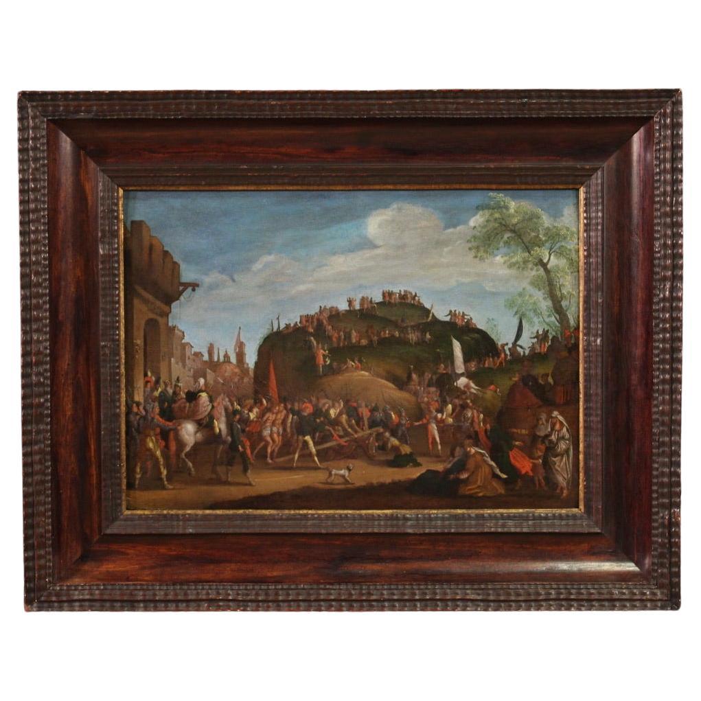17th Century Oil on Panel Flemish Antique Painting Ascent to Calvary, 1630 For Sale at 1stDibs