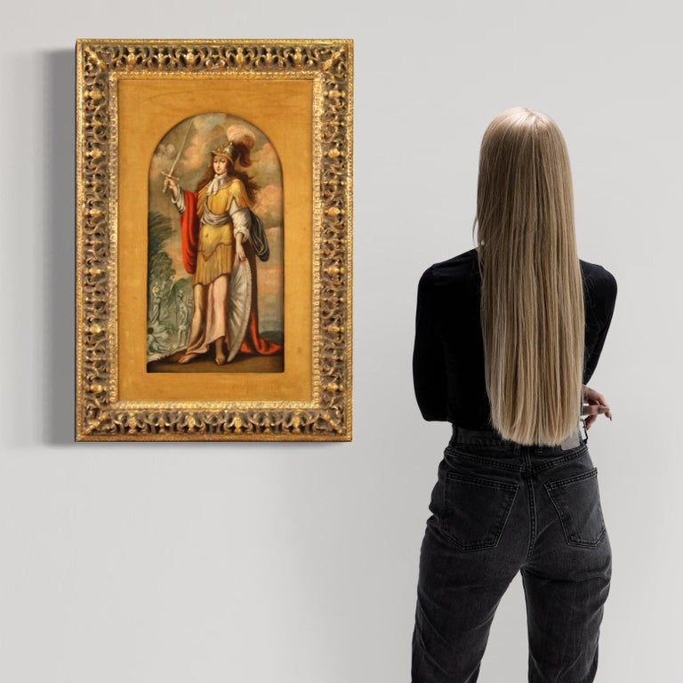 17th Century Oil on Panel French Antique Painting La Femme Forte ...