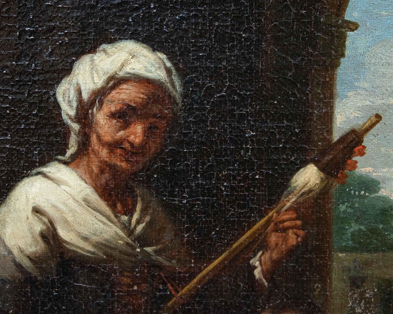17th Century Old Lady Running Painting Oil on Canvas by Antonio Amorosi ...