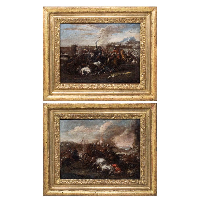 17th Century Pair of Battle Scenes Painting Oil on Canvas For Sale at ...