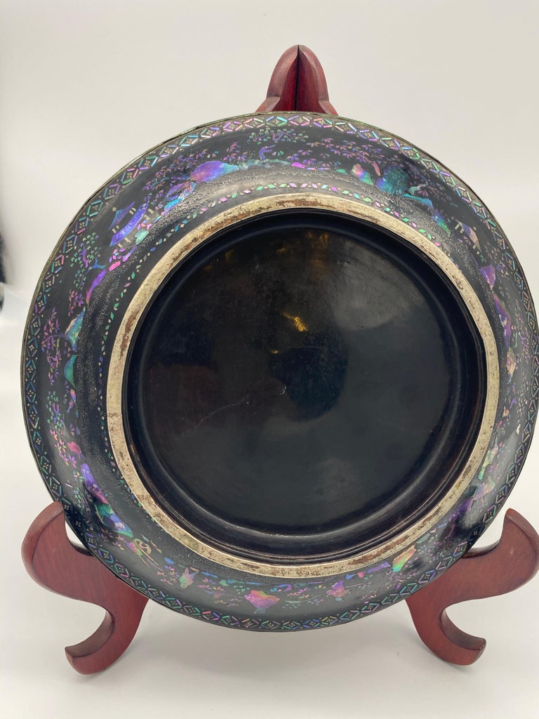 17th Century Pair of Chinese Silver Lacquer Plates with Mother of Pearl ...