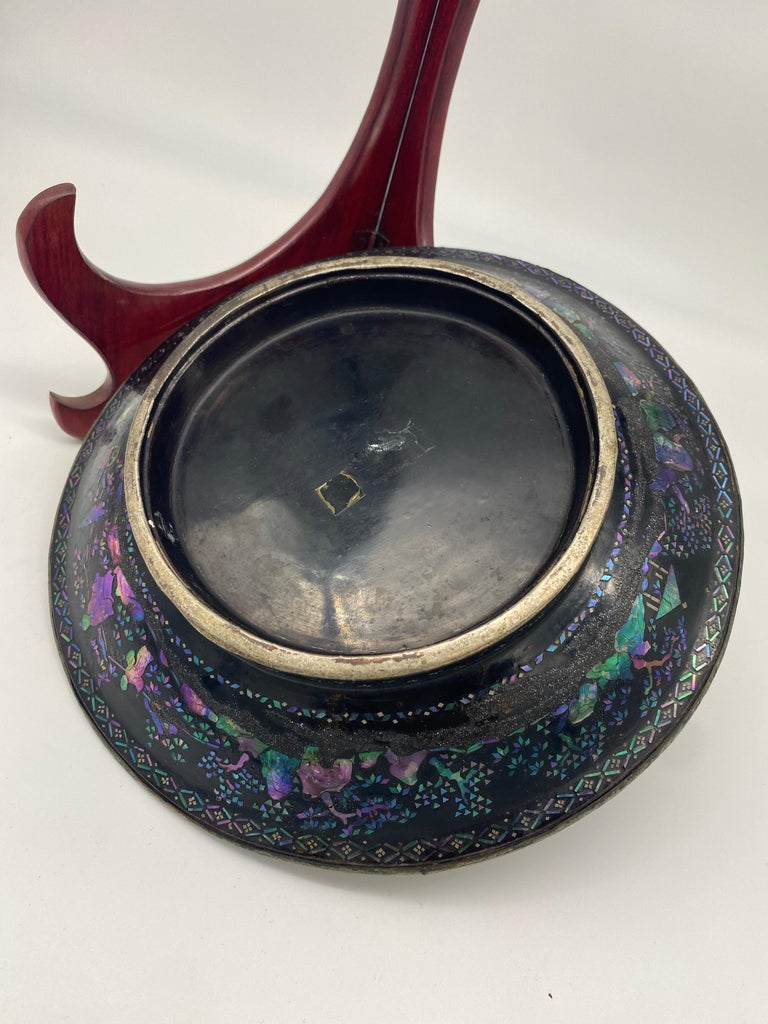 17th Century Pair of Chinese Silver Lacquer Plates with Mother of Pearl ...