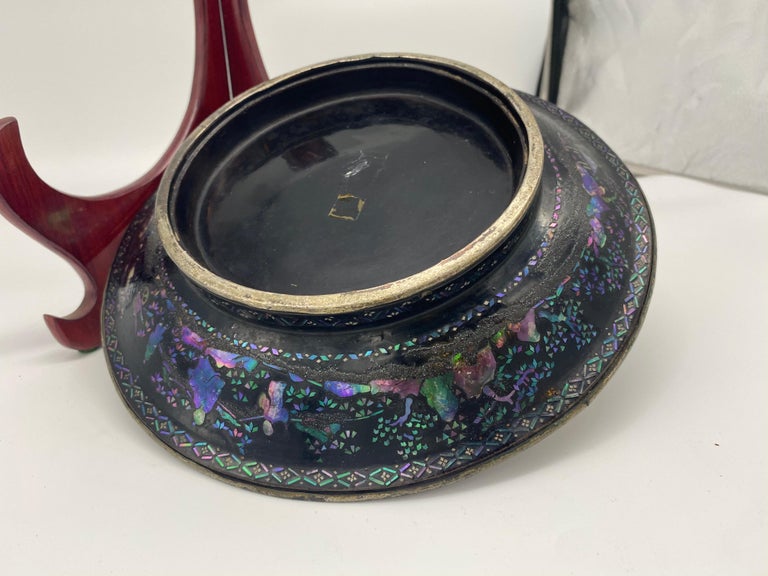 17th Century Pair of Chinese Silver Lacquer Plates with Mother of Pearl ...