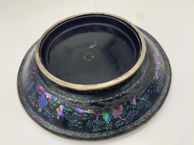17th Century Pair of Chinese Silver Lacquer Plates with Mother of Pearl ...