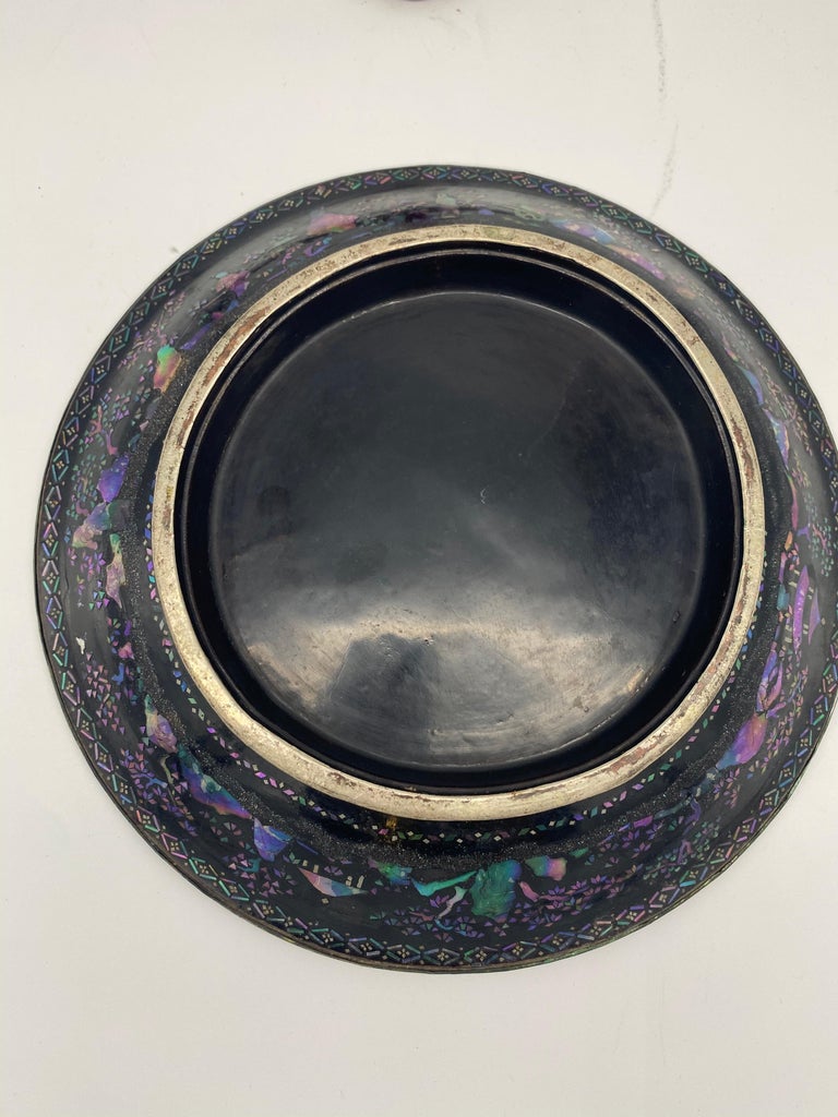 17th Century Pair of Chinese Silver Lacquer Plates with Mother of Pearl ...