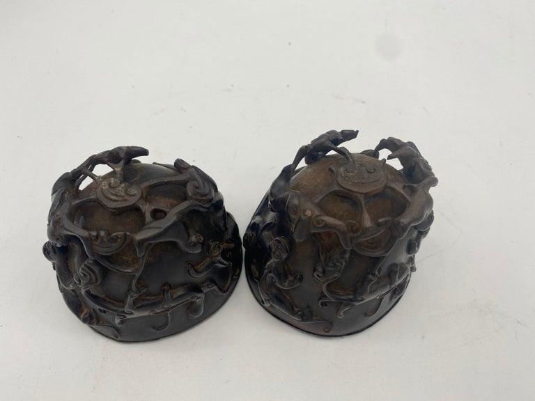 17th Century Pair of Ming Dynasty Chinese ZiTan Inlaid Silver Cups For ...