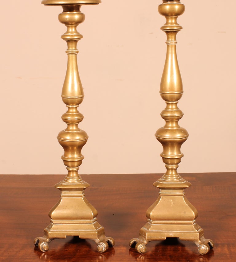 17th Century Pair of Small Candlesticks, Italy in Bronze For Sale at ...