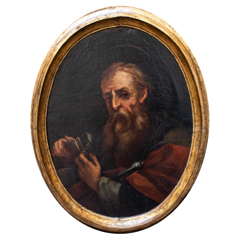 17th Century Portrait of Saint Paul Painting Oil on Oval Canvas For ...