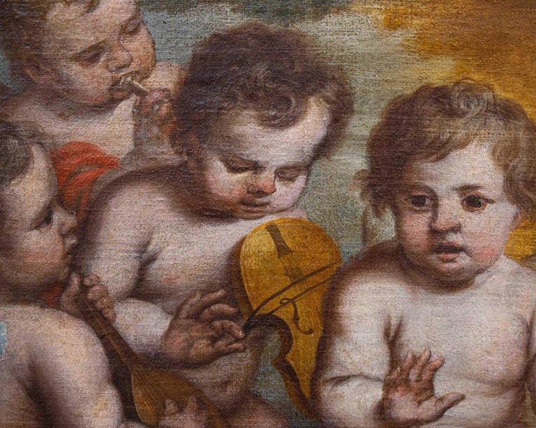 17th Century, Putti Musicians Painting Oil on Canvas Genoese School For ...