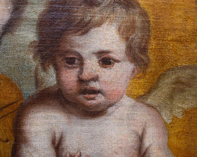 17th Century, Putti Musicians Painting Oil on Canvas Genoese School For ...