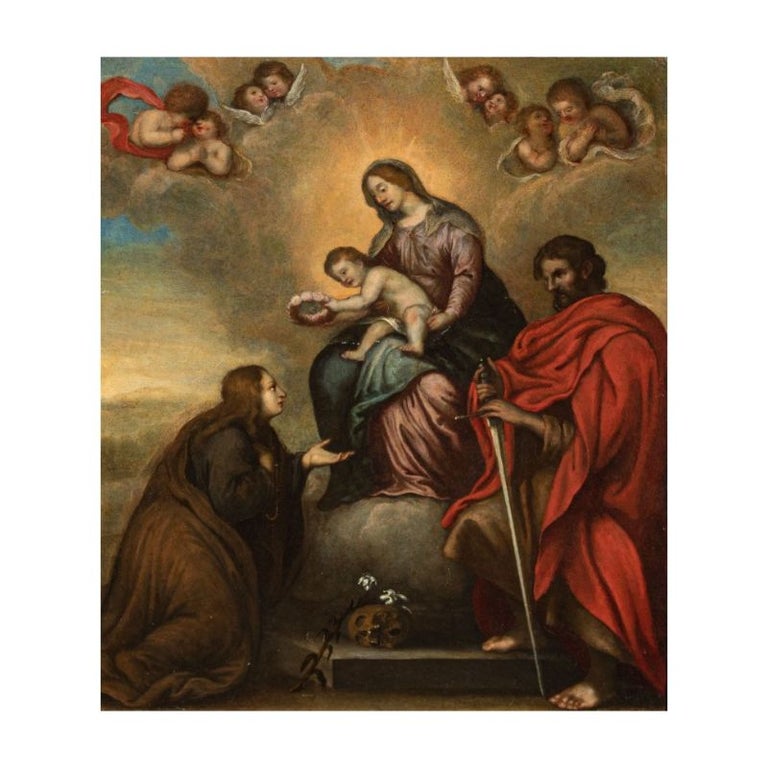 17th Century Sacred Conversation with Saints Painting Oil on Copper For ...