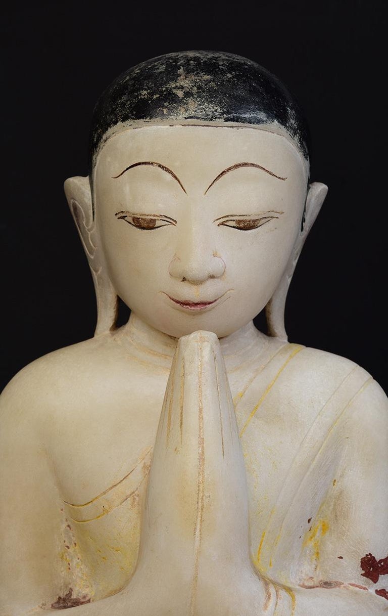 17th Century, Shan, Antique Burmese Alabaster Seated Monk / Disciple ...